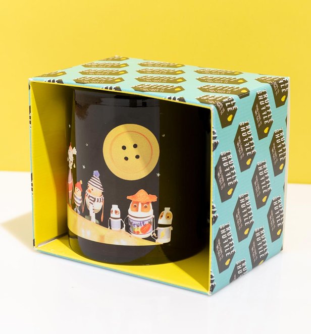 Button Moon Space Scene Black Mug