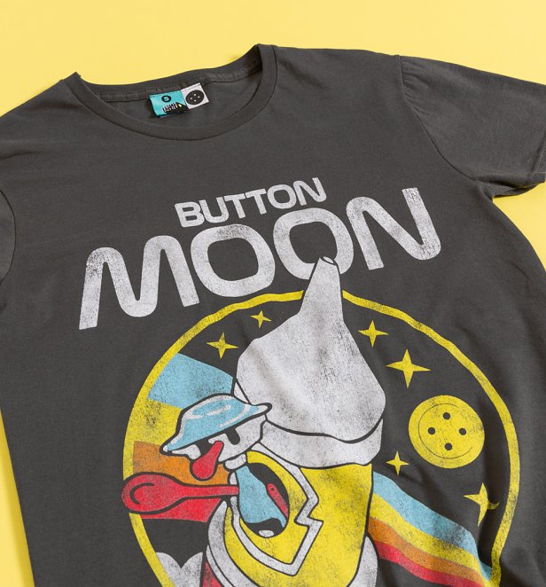 Button Moon Spaceship Charcoal T-Shirt