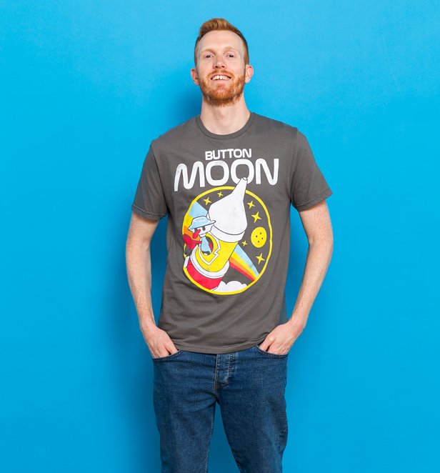 Button Moon Spaceship Charcoal T-Shirt