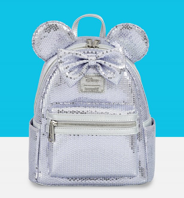 Loungefly Disney Minnie Mouse Ears Silver Sequin Mini Backpack