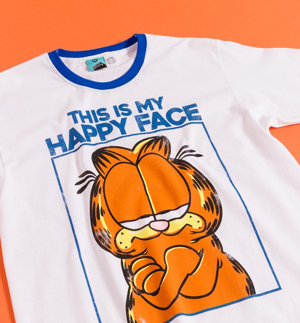 Garfield Happy Face White And Blue Ringer T-Shirt