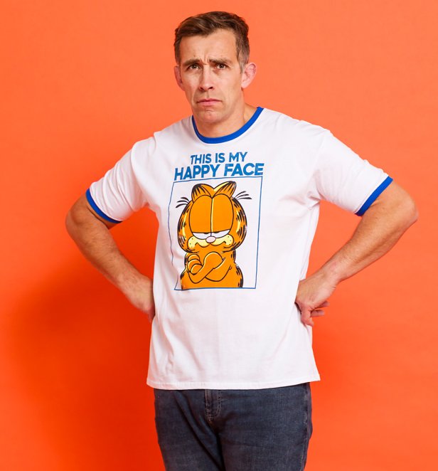 Garfield Happy Face White And Blue Ringer T-Shirt