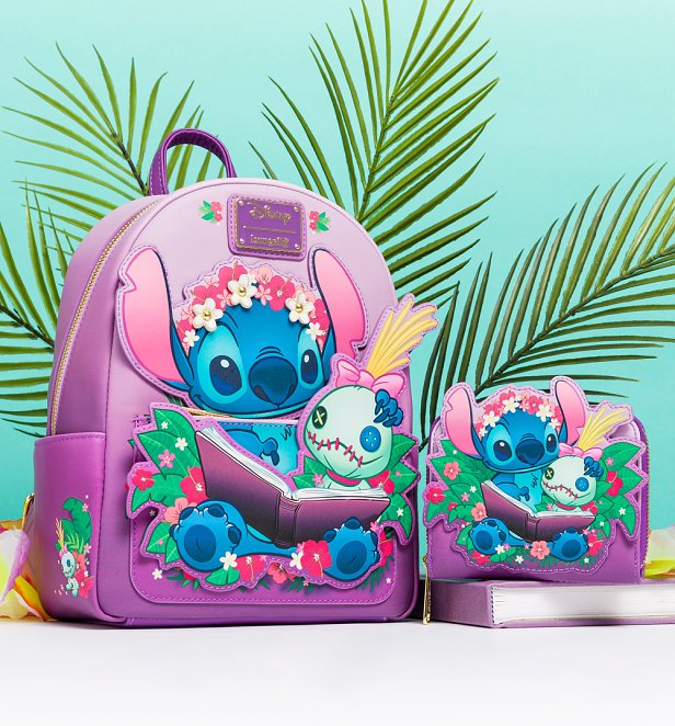 Loungefly Disney Lilo & Stitch Scrump & Stitch Reading Floral Mini Backpack