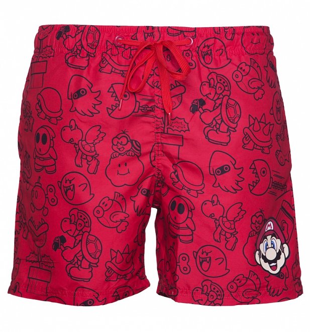 Men's Red Nintendo Mario Brothers Swim Shorts
