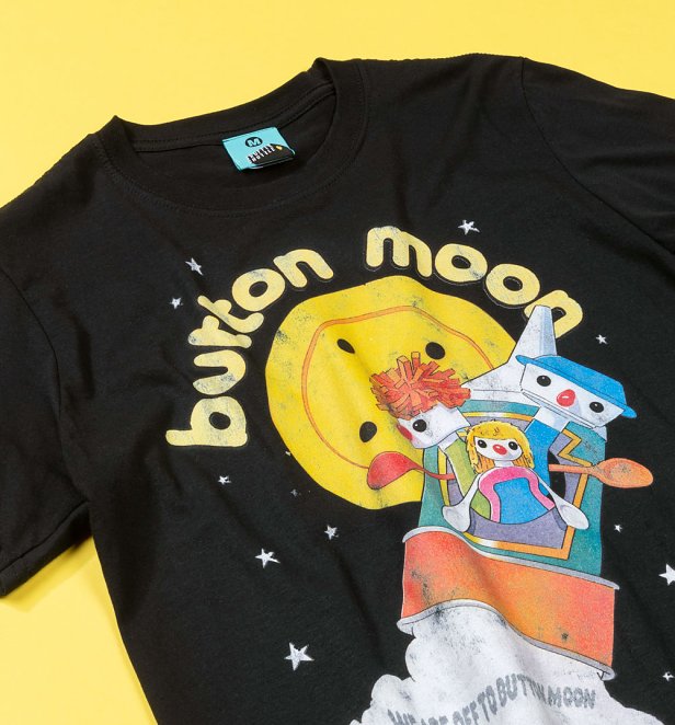 Retro Button Moon Black T-Shirt