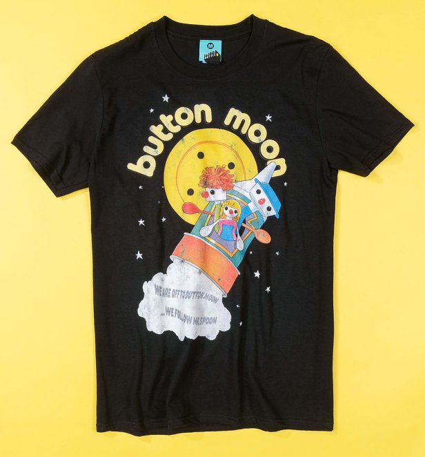 Retro Button Moon Black T-Shirt