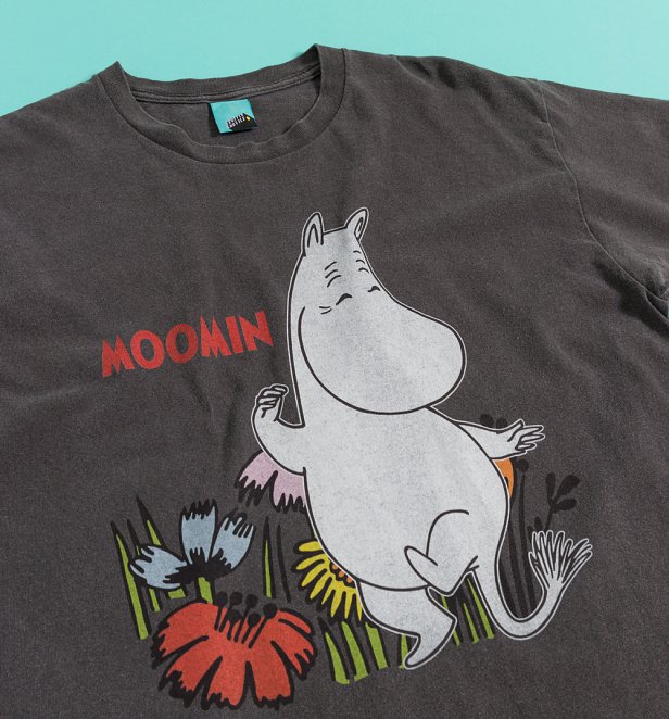 Moomin Flower Dance Vintage Wash Charcoal T-Shirt