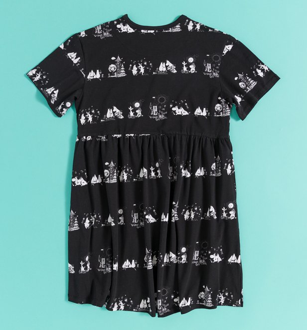 Moomin Stripe All Over Print Black Smock Dress