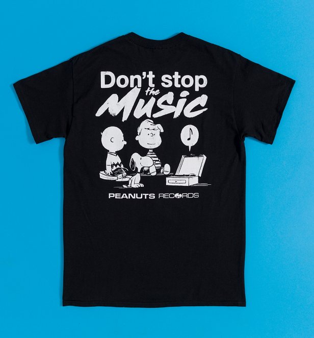 Peanuts Snoopy Don't Stop The Music Black T-Shirt with Back Print