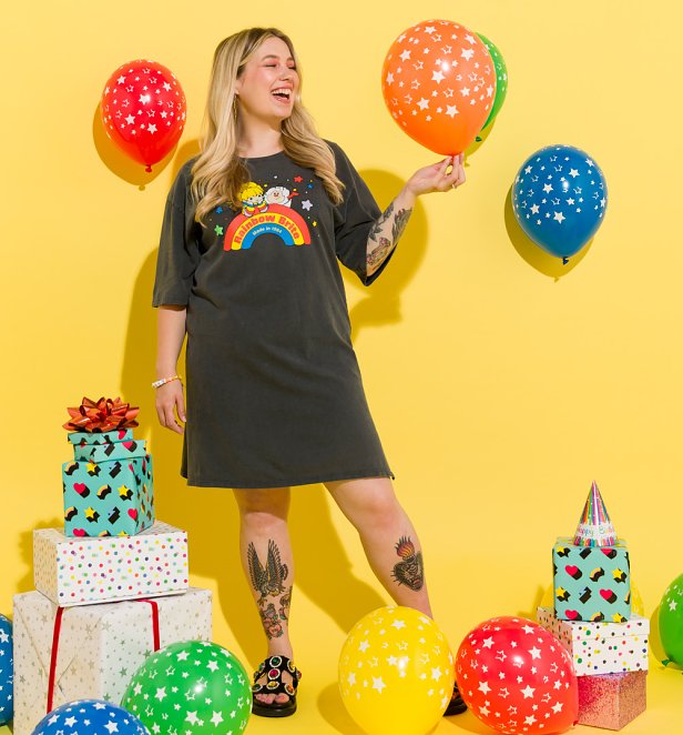 Rainbow Brite Logo Vintage Wash Charcoal T-Shirt Dress