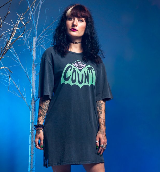 Sesame Street Count Von Count Bat Logo Charcoal Wash T-Shirt Dress