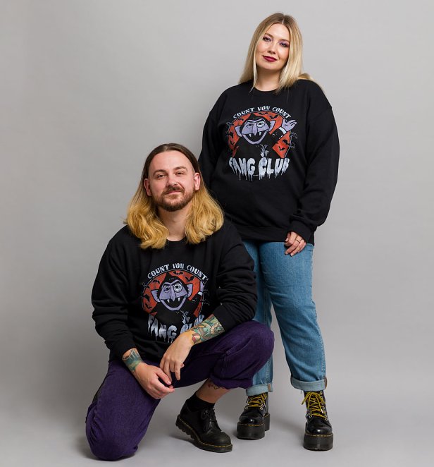 Sesame Street Count Von Count Fang Club Black Sweater