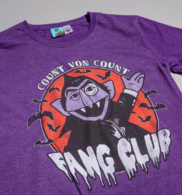 Sesame Street Count Von Count Fang Club Purple Marl T-Shirt