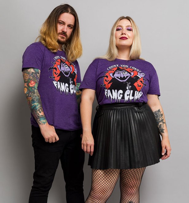 Sesame Street Count Von Count Fang Club Purple Marl T-Shirt