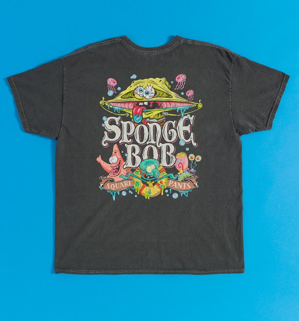 SpongeBob SquarePants Gruesome Gang Vintage Wash Charcoal T-Shirt with ...
