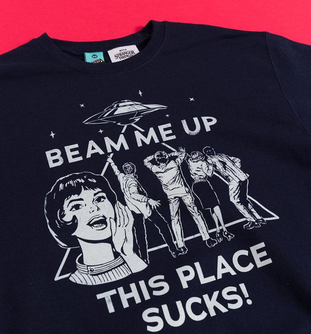 Stranger Things Beam Me Up Navy Sweater