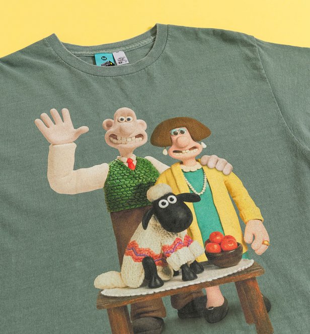 Wallace & Gromit Wallace And Wendolene Vintage Wash Green T-Shirt